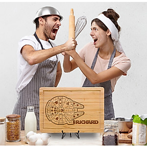 Millenium Falcon Cutting Board Fathers Day Gifts, Personalized Stars War Charcuterie - Serving Board, Customi Dad Gift, Custom Engraved Wood Plate, Unique Design, USA Handcrafted Star Waars Board