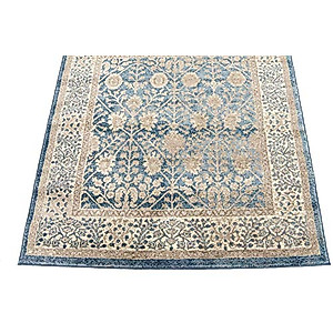 Unique Loom Salzburg Collection Classic Traditional Design Oriental Inspired with Intricate Border Area Rug, 4 ft, Blue/Beige