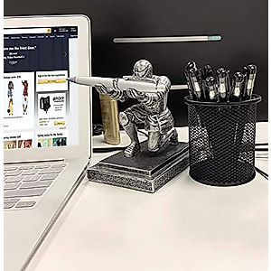 Ofiedx Executive Knight Pen Holder with a Pen Personalized Desk Accessories Decor Home Office Cool Pen Stand Iron