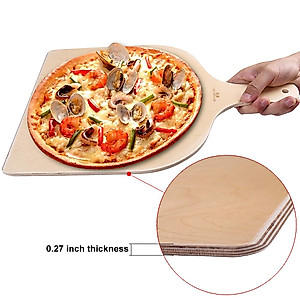 G.a HOMEFAVOR Premium Natural Wood Pizza Peel 12 inch, Large Pizza Paddle Spatula, Cutting Board for Baking Homemade Pizza and Bread - Set of 2