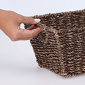 mDesign Natural Woven Seagrass Nesting Closet Storage Organizer Basket Bin for Kitchen Cabinets, Pantry, Bathroom, Laundry Room, Closets, Garage - 4 Pack - Dark Brown