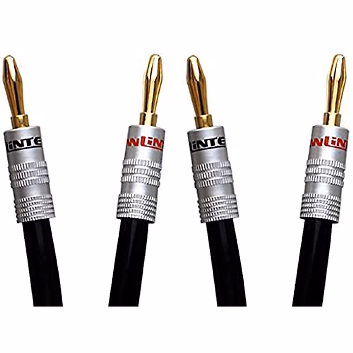 HANNLINTE 12AWG Speaker Cable Wire (2 Pack, 6 Feet) with Gold Plated Banana Plugs (OFC), 12 Gauge Speaker Banana Wire, Silver