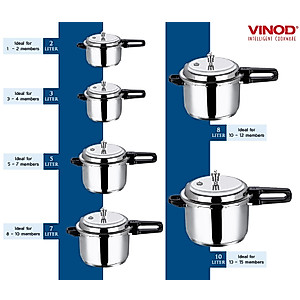 Vinod Pressure Cooker Stainless Steel – Outer Lid - 5 Liter – Induction Base Cooker – Indian Pressure Cooker – Sandwich Bottom – Best Used For Indian Cooking, Soups, and Rice Recipes, Quinoa