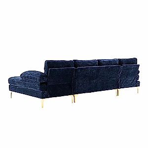 Zaboro 110" U-Shaped Sectional Sofa, 4-Seater Modular Sofa Couch with Double Chaises, Velvet Accent Sofa with Golden Metal Legs & Armrest Pillows, for Living Room, Apartment and Office,Navy Blue