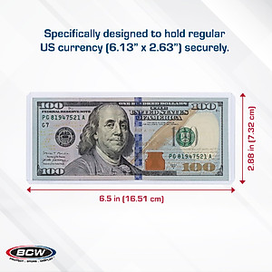 BCW Currency Topload Holder for Regular Bills, Clear, 25-Count