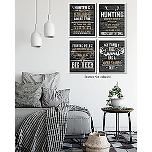 Fishing and Hunting Decor Wall Art Set of 4 - Hunting Wall Art Decor - Gifts for Hunters & Fisherman - Rustic Hunting Cabin Decor - Farmhouse Hunting Wall Decor - 8x10 unframed prints