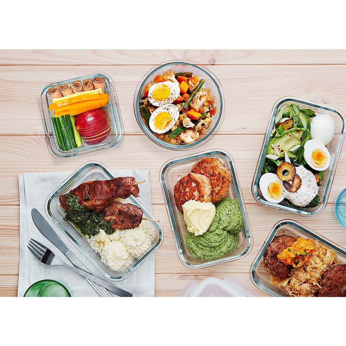 M MCIRCO 36oz Glass Meal Prep Containers set of 5 and 30Pcs Glass Food Storage Containers Set