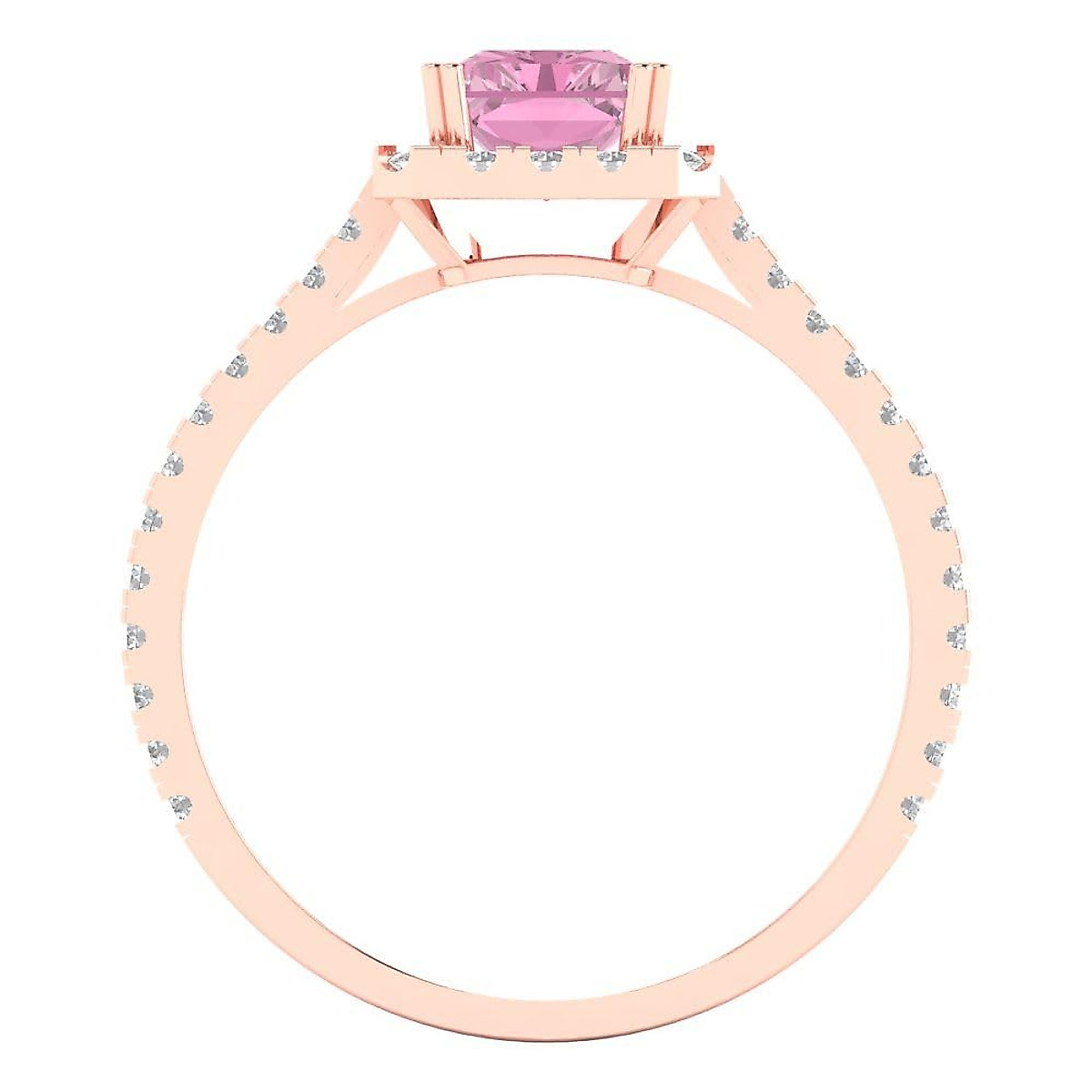 Clara Pucci 1.98 ct Emerald Cut Solitaire Halo Genuine Pink Simulated Diamond Engagement Promise Anniversary Bridal Ring 18K Rose Gold 7