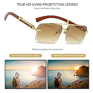 Gleyemor Mens Sunglasses Fashion Rimless Rectangle Sunglasses Square Frameless Sunglasses for Men (Gold/Gradient Brown)