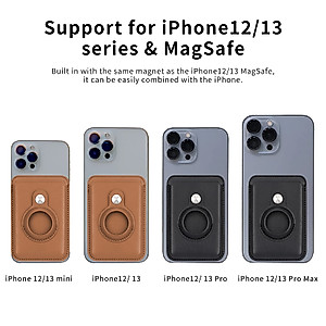 REMOJANO Snap-on MagSafe Card Wallet with Built-in AirTag Pocket, AirTag Case & Magnetic Card Wallet, Compatible for iPhone 12/13 Series (Brown)