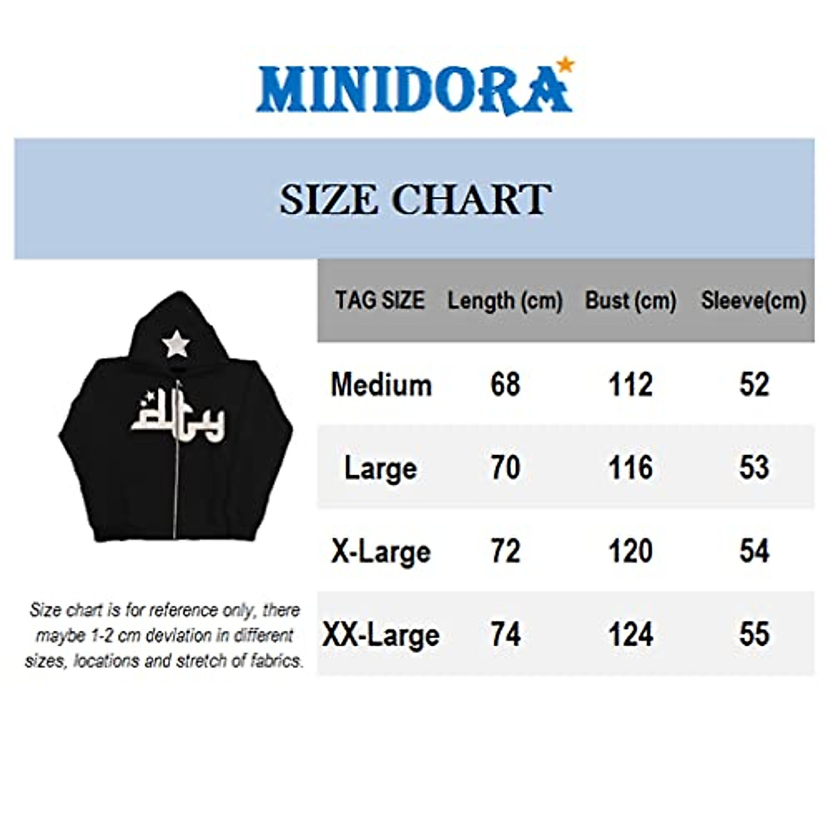 MINIDORA Men's Y2k Long Sleeved Zip Up Hoodies Pullover Sweatshirt Streetwear Punk Goth Aesthetic Hoodies Grey Medium