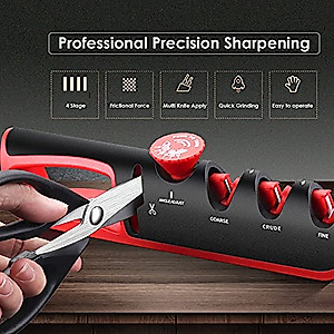 4 in 1 Manual Knife Sharpener for Kitchen Knives & Scissors - Adjustable Sharpening Tool with Tungsten Steel Diamond Ceramic Slot Helps Restore Knife or Shears Blades Women's Day Presents