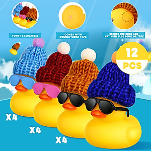 Chivao 12 Pcs Mini Rubber Ducks with Sunglasses/ Glasses and Hats/ Necklace, Cruise Rubber Ducks in Bulk Valentine‘s Day Gift Small Bathtub Toy for Hiding Party Favor(Lovely Style,Yellow)