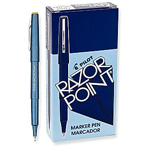 PILOT Razor Point Fine Line Marker Pens, Ultra-Fine Point (0.3mm) Blue Ink, 12-Pack (11004)
