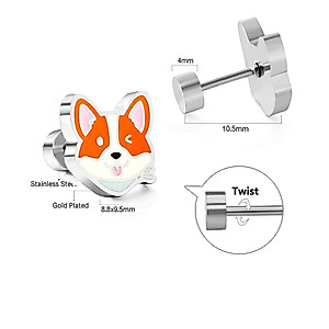 20g Welsh Corgi Raccoon Penguin Tiny Small Stud Earrings for Women Cartilage Tragus Sensitive Ear Flat Back Cute Stainless Steel Dog Animal Studs Hypoallergenic Sleeper Huggie Piercing Post Fashion Jewelry Gifts Bff Birthday Daughter Xmas 3 Pairs Set