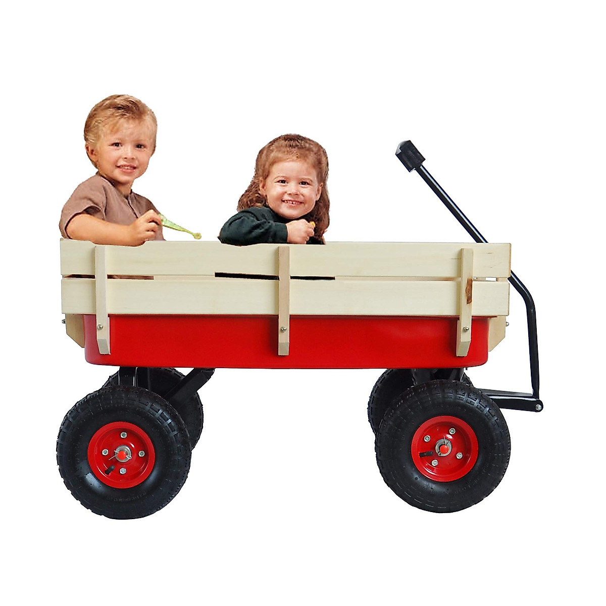 Knocbel Utility Wagon All Terrain Rolling Cart with 24.8" Pulling Handle, Removable Wood Panel, Steel Frame & Pneumatic Tires on 10" Wheels for Shopping Outdoor Patio Garden Beach (Red)