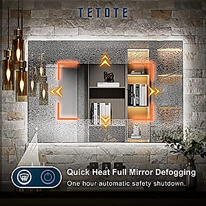 TETOTE 24 x 36 Inch LED Mirror Backlit Bathroom,Anti-Fog Mirror with Light,Dimmable,CRI90+,IP54 Water Proof,Wall Mounted Vanity Lighted Mirror,Horizontal/Vertical