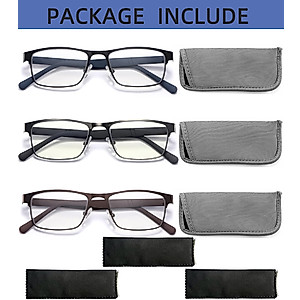 3-Pack Reading Glasses for Men Blue Light Blocking Trendy Metal Frame Computer Readers Antieye Strain/glare Uv Ray Filter Eyeglasses(+2.0 magnification Strength)