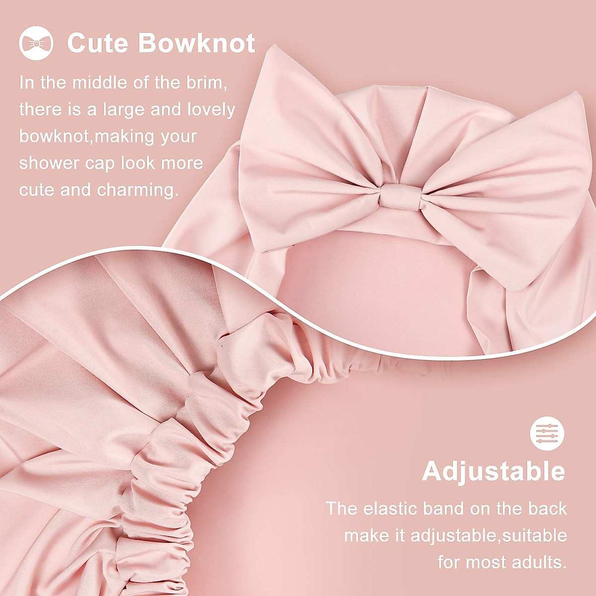 Whaline Large Shower Caps Pink Black Bowknot Bath Hair Caps Reusable Waterproof Turban Shower Hat Adjustable Bath Cap for Women Girl Beauty Hair Spa Bathing Home Travel, 2 Pack