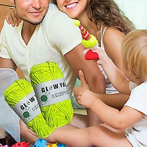 5 Pcs Glow in The Dark Yarn,Luminous Yarn for Crocheting,Glowing Yarn,Sewing Supplies for DIY Arts, Crafts & Sewing Beginners Glow in The Dark Party(55 Yards Per Roll) (Fluorescent Yellow)