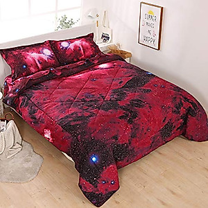 Wowelife Galaxy Bedding Twin Space Bedding Set Red 5 Piece Twin Comforter Set with Comforter, Fitted Sheet and 2 Pillowcases