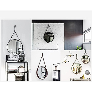Gurfuy Round Hanging Mirror with PU Leather Strap Hanger Leather Framed Mirror for Home Decor Wall Mounted Large Circle Hanging Mirror for Entryway Bathroom Living Room Bedroom Washroom (Brown-20inch)