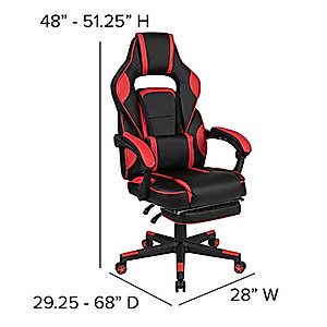 Flash Furniture X40 Gaming Chair Racing Ergonomic Computer Chair with Fully Reclining Back/Arms, Slide-Out Footrest, Massaging Lumbar - Red