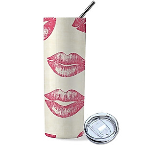 Medpol lipstick kisses valentines insulated tumblers coffee cup Gift，lipstick kisses valentines Drinking Glasses-Tea Cup-Coffee Mug tumbler with lid and straw 20 oz insulated tumbler cups