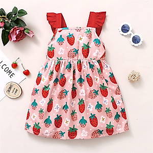 Kids Girls Toddler Beach Fruit Strawberry Prints Sleeveless Infant Princess Girls Hummingbird Dress (Pink, 3-4 Years)