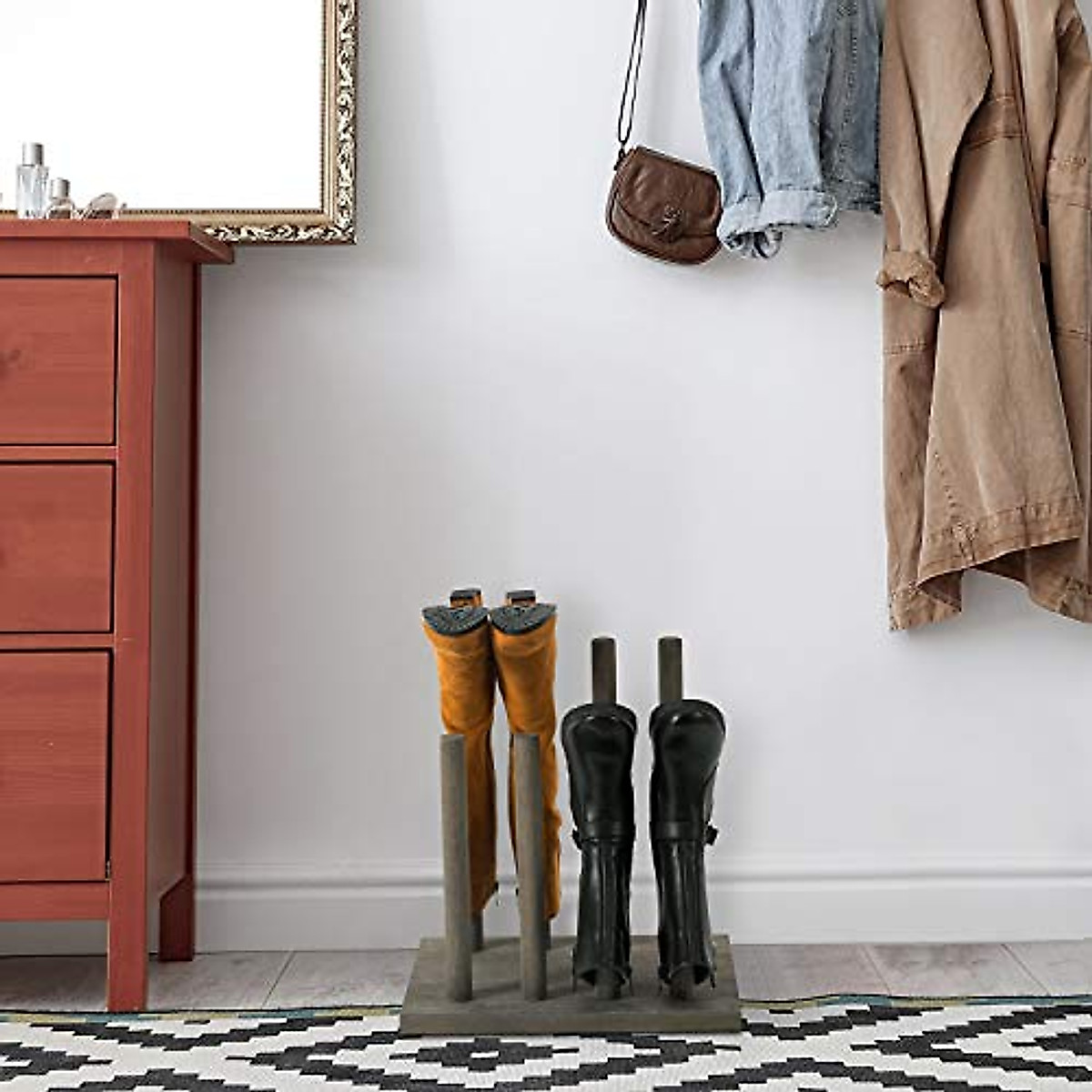 MyGift Vintage Gray Solid Wood Boot Rack Organizer for Tall Boots, Entryway Mudroom Closet Shoe Rack, Winter and Rain Boots Drying Stand, Holds 4 Pairs