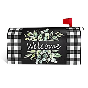 Spring Welcome Mailbox Covers Magnetic Standard Size 18" x 21", Buffalo Plaid Wreath Mailbox Covers Mail Wraps Cover Letter Post Box for Gardern Yard Outdoor Decor