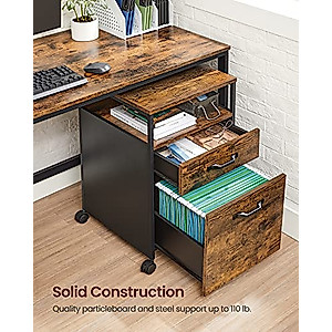 VASAGLE File Cabinet, Mobile Filing Cabinet with Wheels, 2 Drawers, Open Shelf, for A4, Letter Size, Hanging File Folders, Rustic Brown and Black UOFC71X