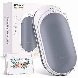 BESKAR Rechargeable Hand Warmer, 5200mAh Electric Hand Heater, Double-Sided Heating, USB Quick Charge, Portable Pocket Hand Warmer for Outdoor, Golf, Raynauds