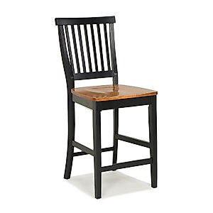 Home Styles Wood Counter Stool with Slat Backs and Black and Rich Oak Seat Finish