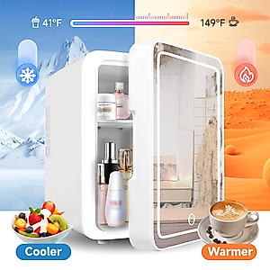 Juturnas Mini Makeup Fridge,Skincare Fridge with Cooler or Warmer,AC/DC Powered,with LED Light Mirror,Portable Small Refrigerator for Cosmetics,White