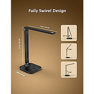 Gteetoo LED Desk Lamp with Wireless Fast Charger, Office Desk Light with USB Charging Port, 5 Color Temperatures & 5 Brightness Levels, Night Light Mode, 1 Hour Timer, Black