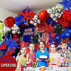 Blue Red Black Balloons Garland Arch Kit 130PCS with Large Starburs mylar balloons for Spider Theme kid birthday Party Man Superhero inspired Decortions