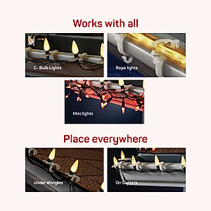 SEWANTA All-Purpose Light Clips Holder - Set of 600 Christmas Light Hooks - Mount Holiday Lights to Shingles and gutters - Works with Rope, Mini, c-7-6-9, Icicle Lights - USA Made - No Tools Required