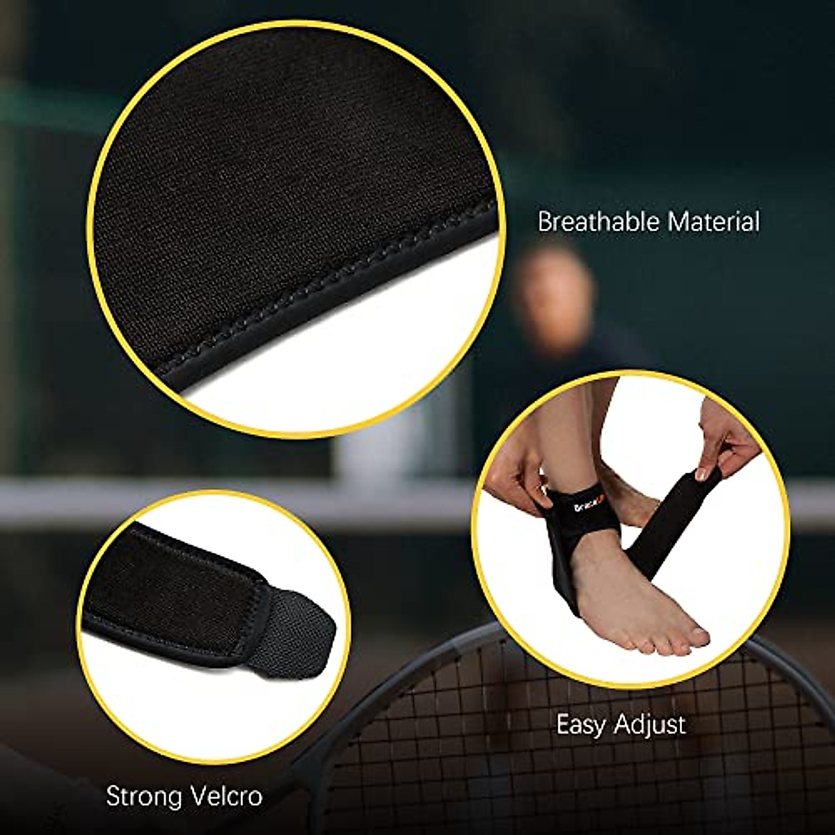 BraceUP Ankle Brace for Women and Men - Compression Ankle Support for Foot Pain, Sprained Ankle, Achilles Tendonitis, Injured Foot, One Size Adjustable Ankle Wrap