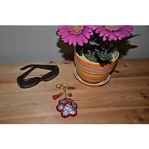 Popfizzy Red Paw Print Keychain for Women, Bling Backpack Keyrings, Cute Dog Purse Charms, Rhinestone Gifts for Dog Lovers