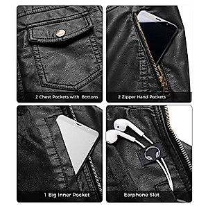 wantdo Womens Plus Size Faux Leather Jacket Outwear with Removable Hood Black XXX-Large