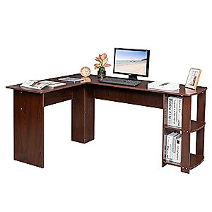 INXXCOROO Basyll L-Shaped Corner Desk Home Office Workstation with Hutch Bookshelves - Sturdy Wooden Computer Table for Laptop and Study