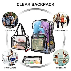 DZLUSJ 3Pcs Clear Backpack Set With Lunch Bag Pencil Case Pouch Heavy Duty Thick PVC Transparent Backpack for Kids and Fans Back to School Supplies(Black)