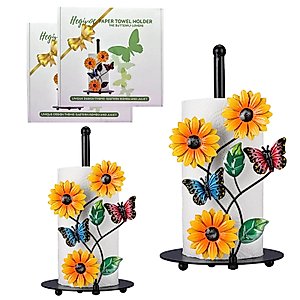 2 PACK Paper Towel Holder, Sunflower Paper Towel Holder Countertop for Home & Kitchen decor, Pioneer Woman Kitchen Accessories, Birthday Gift Idea for Friends, Mom, Wife, Women, Housewarming-Black
