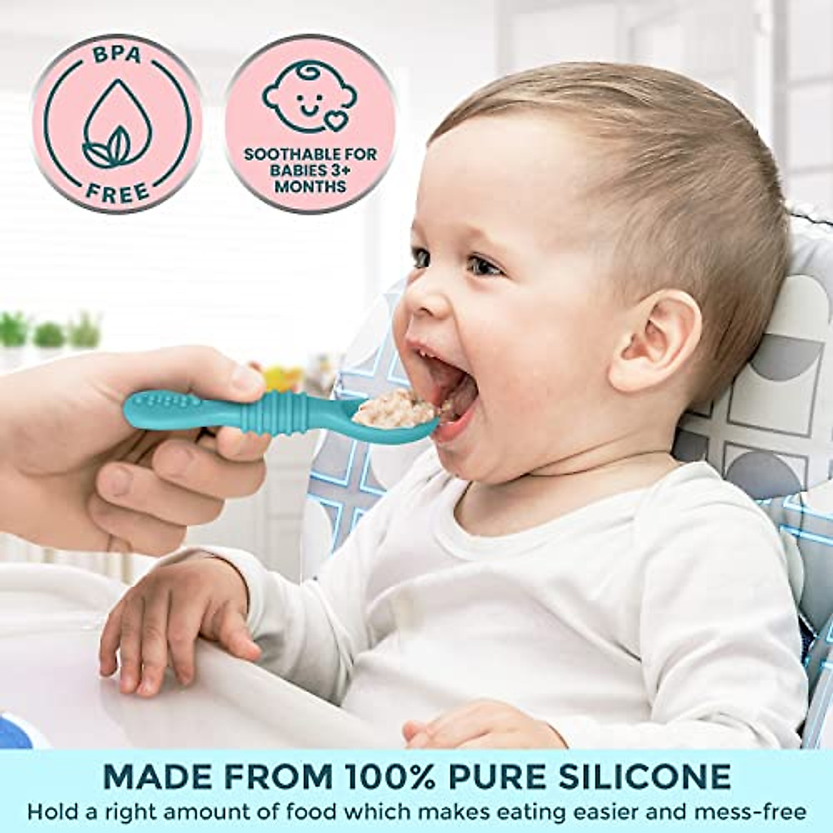 Silicone Baby Spoons First Stage Infant Feeding Spoon for Baby Led Weaning BPA Lead Phthalate and Plastic Free, Great Gift Set