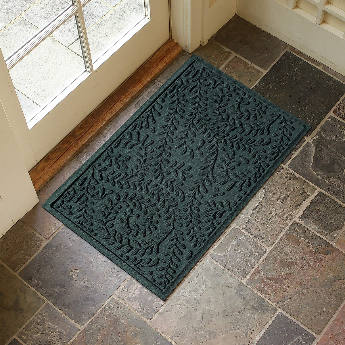 Bungalow Flooring Waterhog Door Mat, 2' x 3' Made in USA, Durable and Decorative Floor Covering, Skid Resistant, Indoor/Outdoor, Water-Trapping, Boxwood Collection, Evergreen
