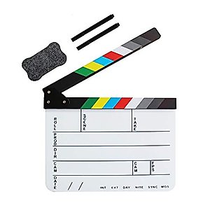 Coolbuy112 Acrylic Film Directors Clapboard, Hollywood Filming Slate Movie Clapboard Decoration Larger Scene Clapper Board with a Magnetic Blackboard Eraser and Two Custom Pens
