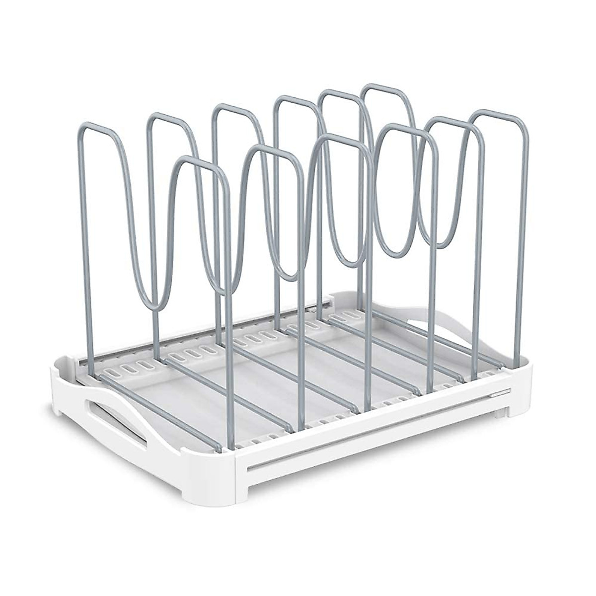 EVERIE Adjustable Bakeware Organizer Pot Lid Holder Rack for Pots, Cake Molds, Cutting Boards, Mats, Cookware, GS02SS