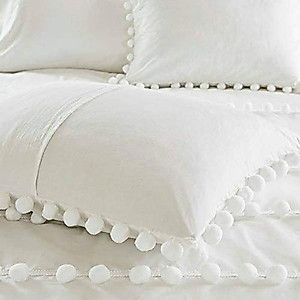 Bohemian Dorm Decor Off White Doona Duvet Cover with Pom Pom Lace Boho Comforter cover Quilt Cover Bedding Sheet Boho Bedspread With 2 Pillowcases 2 Cushion covers Set (Twin Size 60x90 Inches)