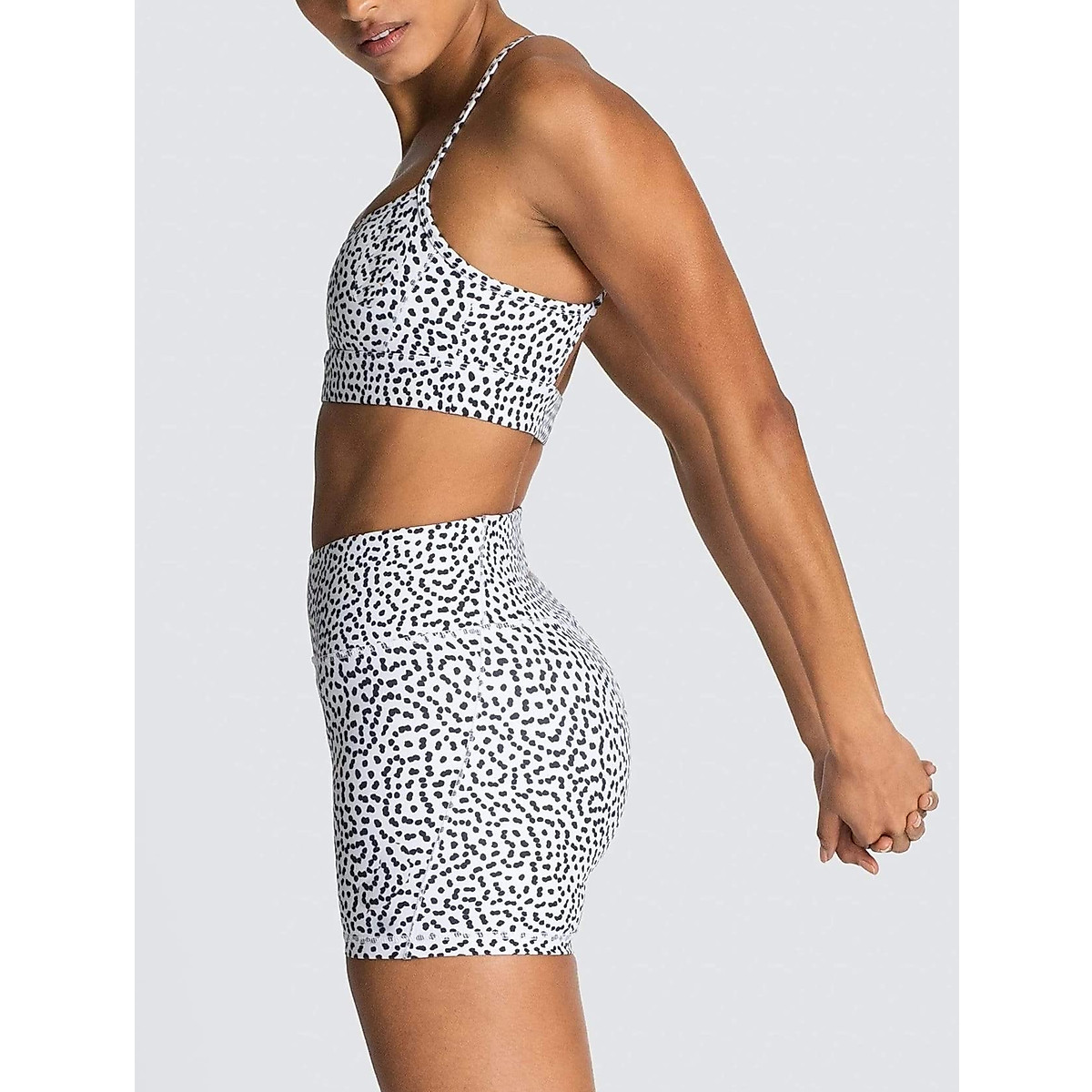 IWEMEK Women 2 Piece Tracksuits Yoga Outfits Seamless Slim Fit High Waisted Yoga Leggings Shorts + Adjustable Strap Sport Bra Workout Sets Exercise Running Gym Clothes White Polka Dots Small